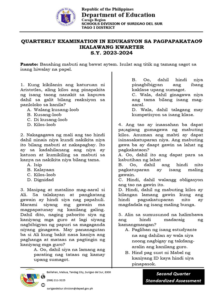 2nd Quarter Exam Esp 9 | PDF