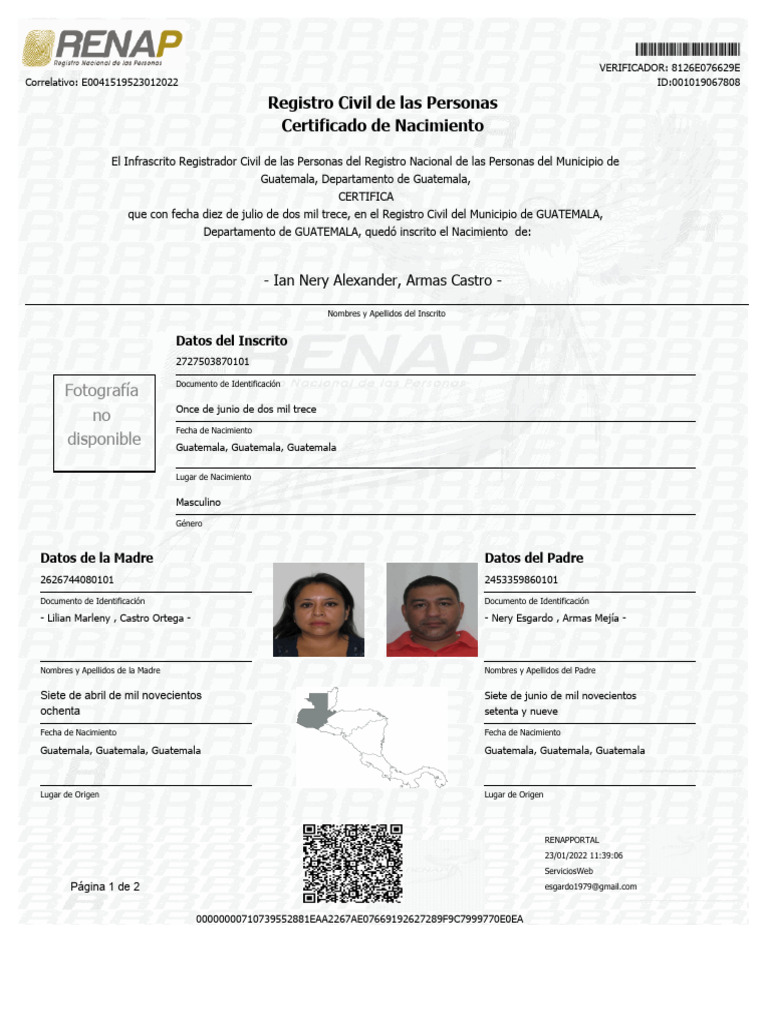 Certificado de Nacimiento Guatemala | PDF | Guatemala | Control de acceso