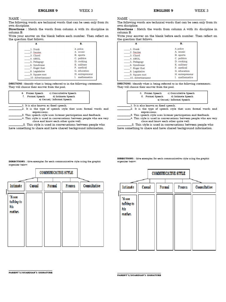 Worksheet En9 Q1 W3 | PDF | Human Communication | Communication