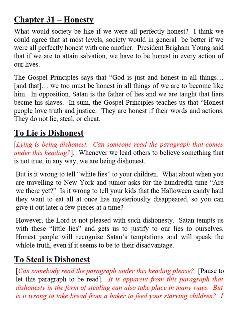 Chapter 31 - Honesty | PDF | Dishonesty | Religious Belief And Doctrine