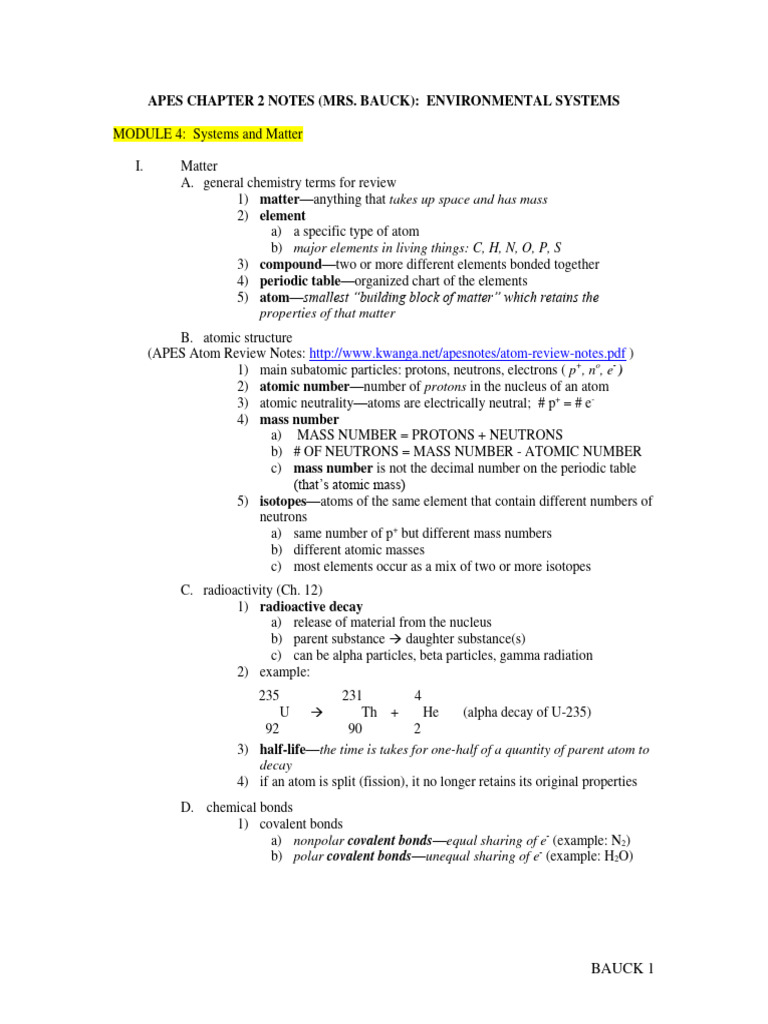 Apes Notes 2 | PDF | Chemical Polarity | Chemical Bond