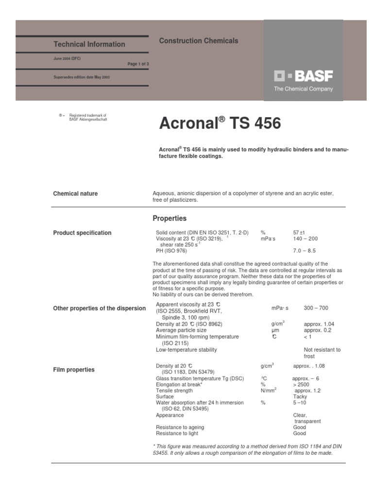 Acronal 456 | PDF | Cement | Viscosity