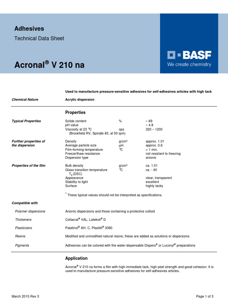 Acronal V210 Na Adhesives | Download Free PDF | Building Engineering ...