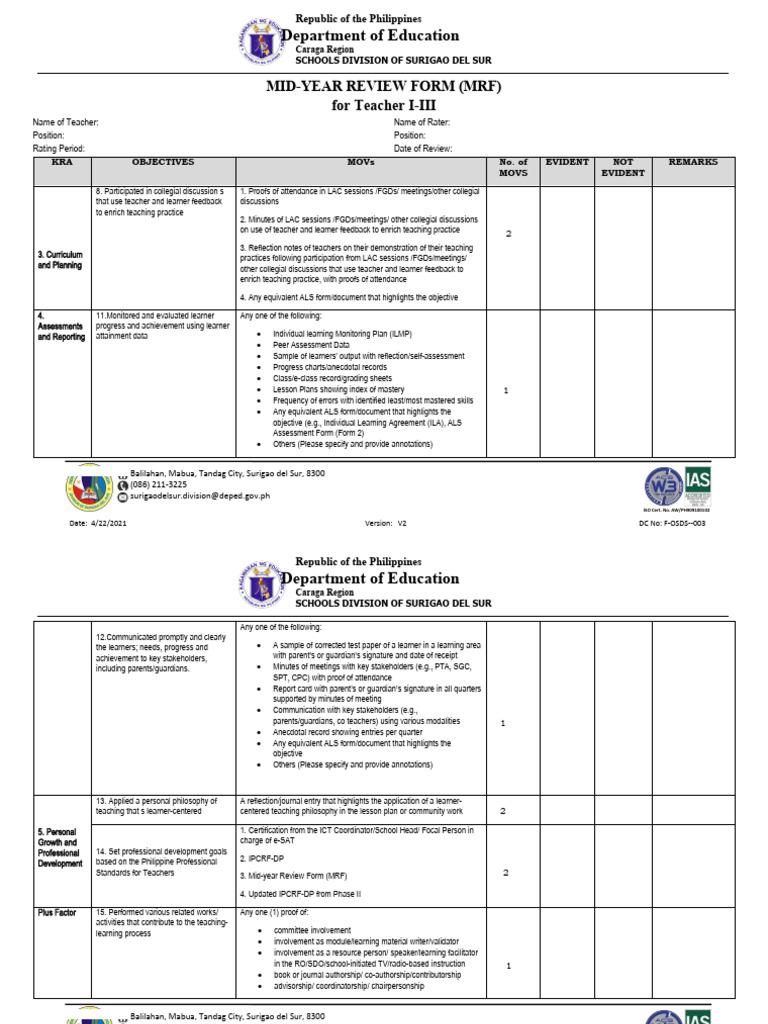 Mid Year Assessment Tool For Teachers I III | PDF | Learning | Teachers