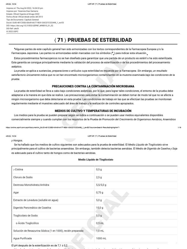 Pruebas de Esterilidad USP | PDF | Esterilización (Microbiología ...