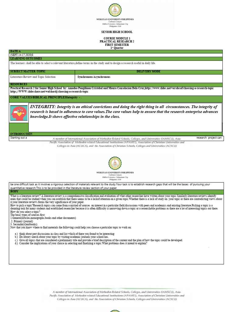 SENIOR HIGH SCHOOL (Template Module 2) RESEARCH | PDF | Cognition ...