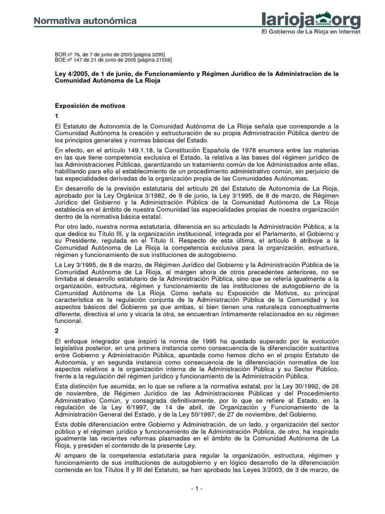 Ley 4/2005, de 1 de Junio, de Funcionamiento y Régimen Jurídico de La ...