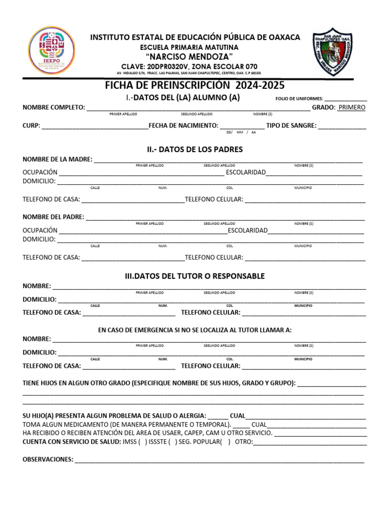 Formato de Preinscripcion 2024-2025 Final | PDF