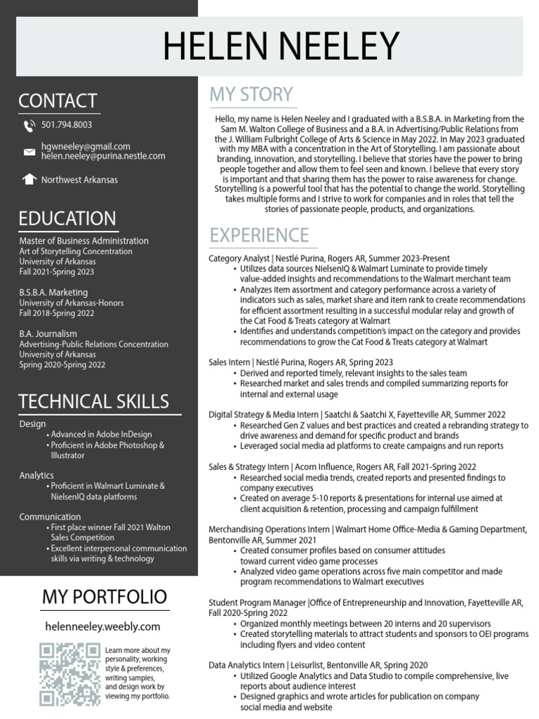 helen woodham resume fall 2022 | PDF | Walmart | Popular Culture & Media Studies