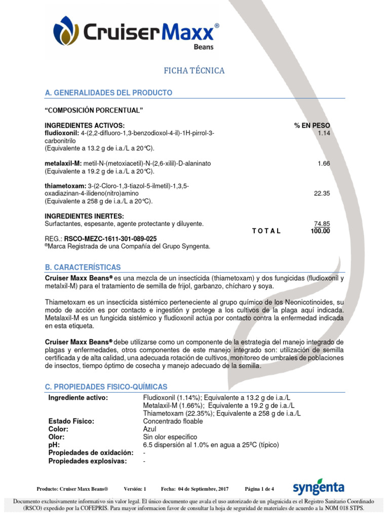 Fichatecnica-Cruiser Maxx Beans | PDF | Residuos | Agua