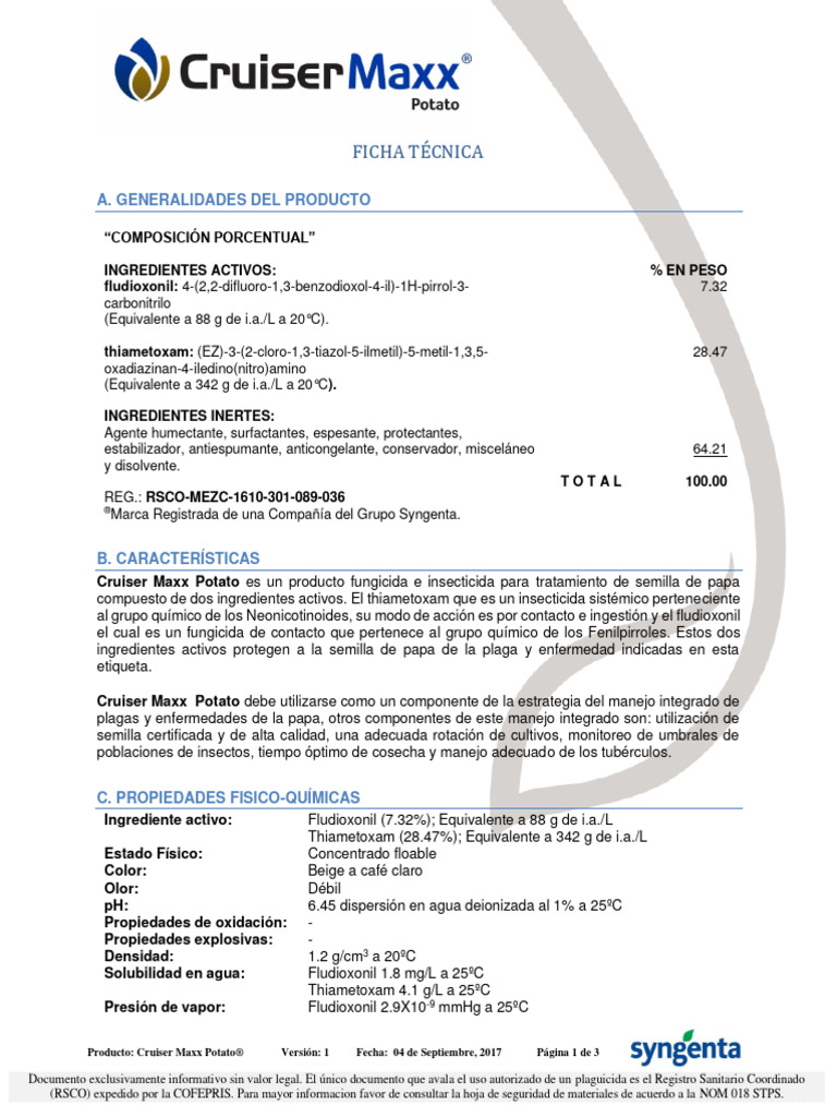 fichatecnica-cruiser_maxx_potato | PDF | Agua | Residuos