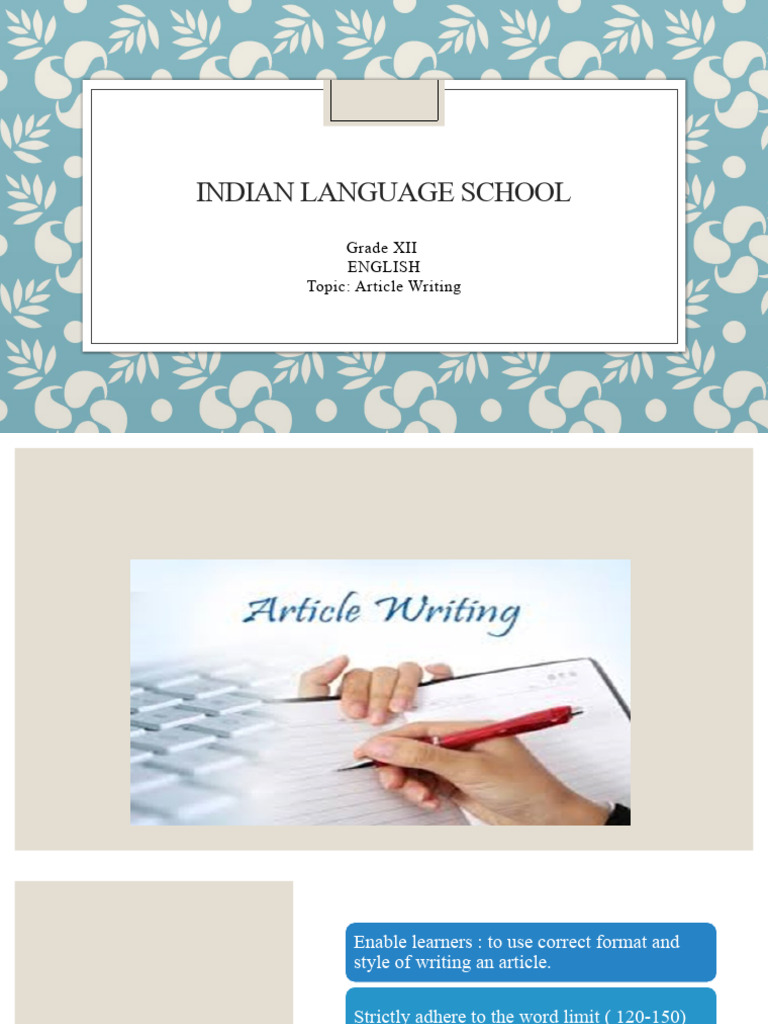 Article Writing PPT Grade XII | PDF | Cognition | Learning