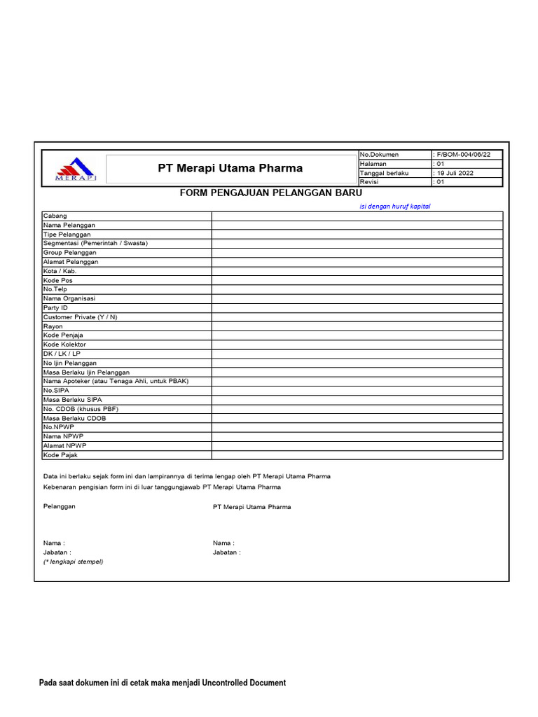 Form Pengajuan Pelanggan Baru Dan Spesimen | PDF