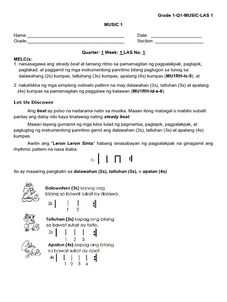 Grade 1-Q1-MUSIC-LAS 1 | PDF