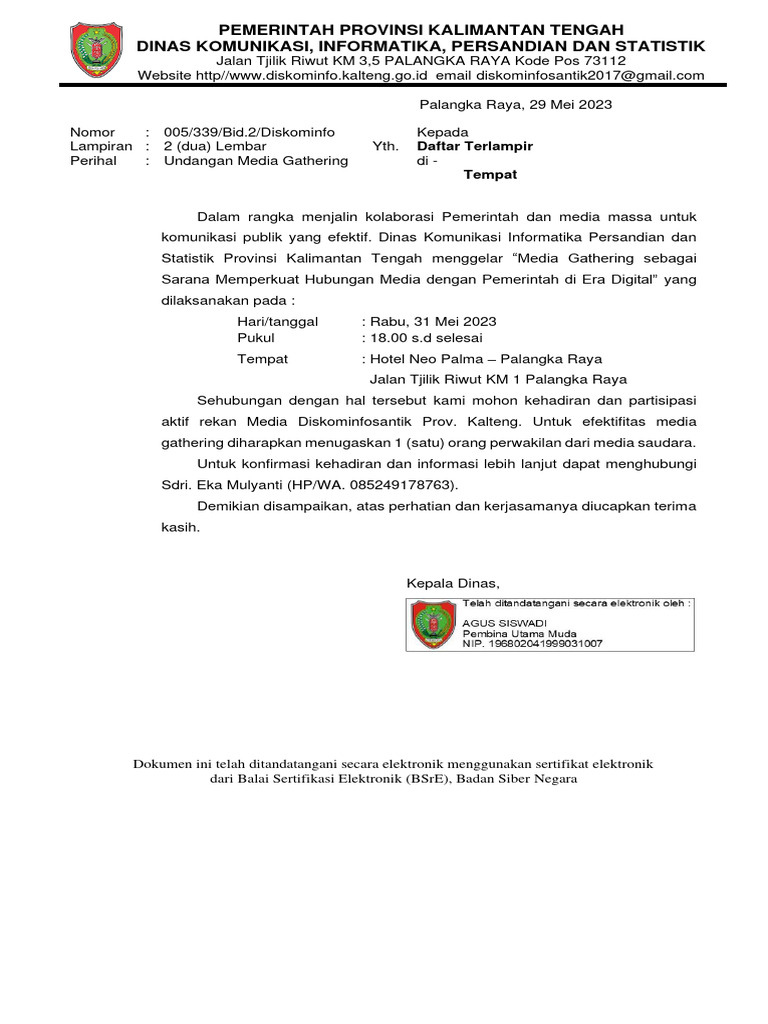 Surat Undangan Media Gathering 2023 - Sign | PDF