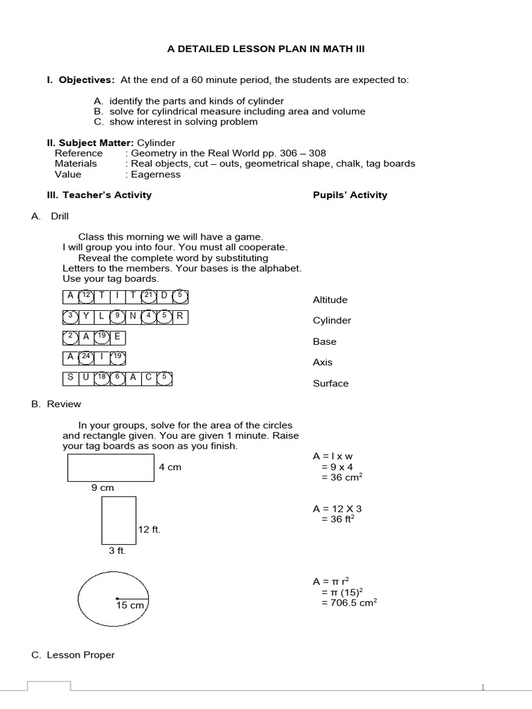 A Detailed Lesson Plan in Math Iiia | PDF | Area | Geometry
