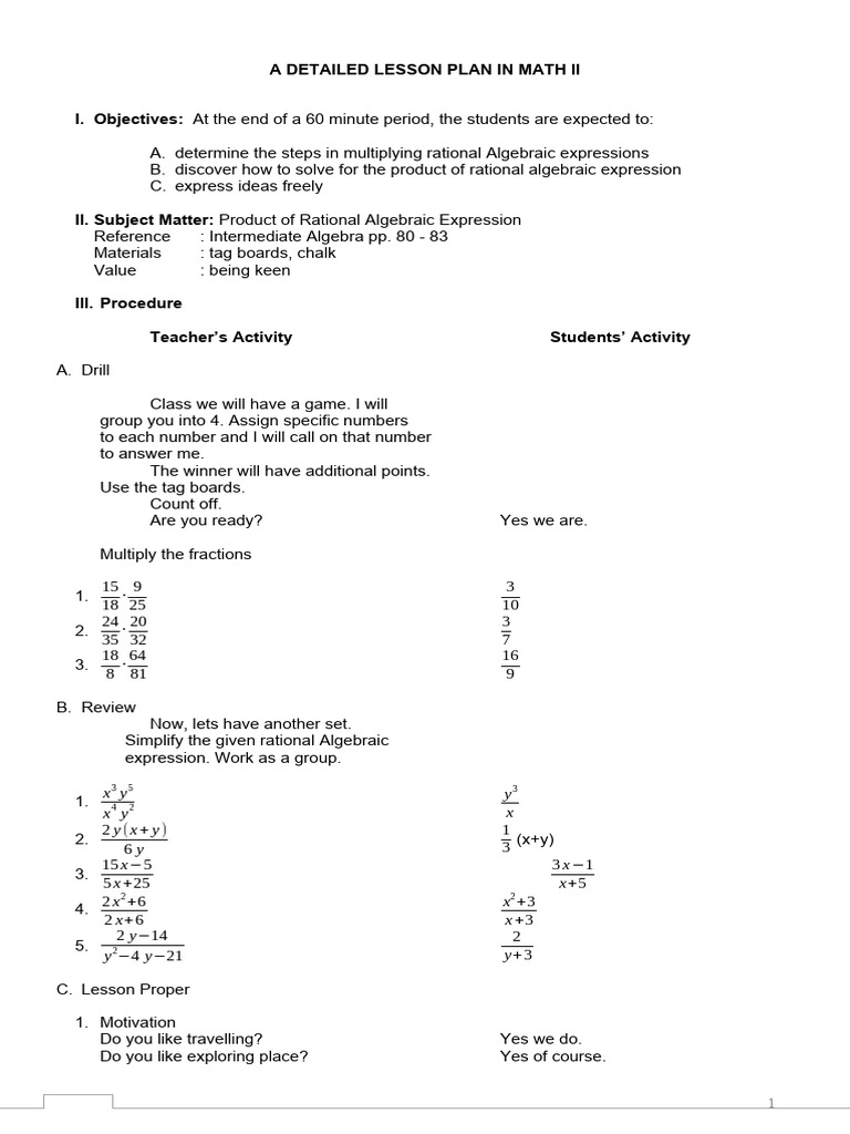 A Detailed Lesson Plan in Math II A | PDF | Multiplication | Mathematics