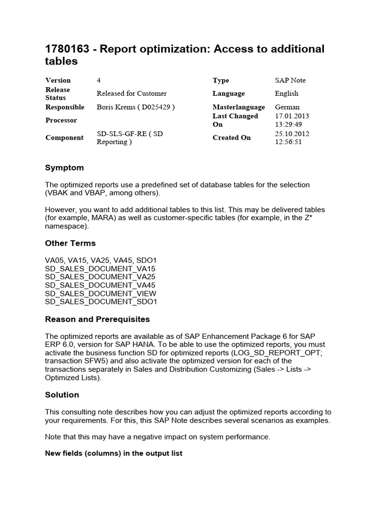 VA05 Report Optimization | PDF | Databases | Database Transaction