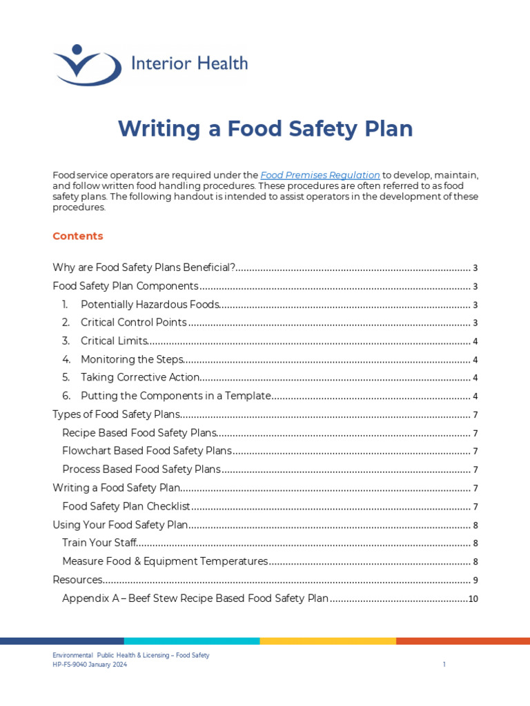 Writing Food safety plan 2024 | PDF | Food Safety | Cooking