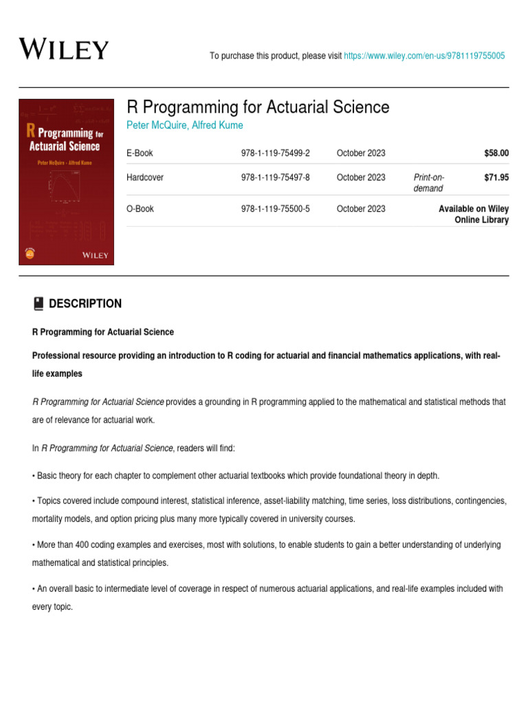 Wiley - R Programming For Actuarial Science - 978-1-119-75500-5 | PDF ...
