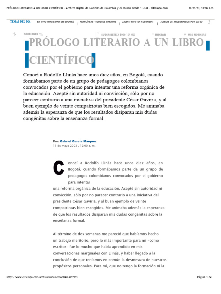 Prólogo de García Márquez sobre Llinás | PDF | Cerebro | Cadáver