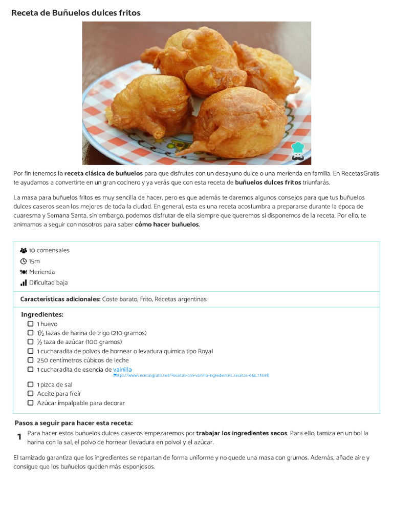 Buñuelos dulces fritos - recetasgratis.net | PDF