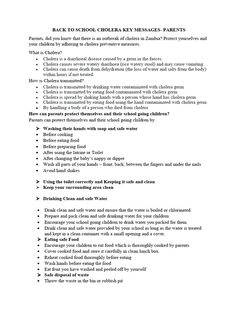 Back To School Cholera Key Messages..Parents | PDF