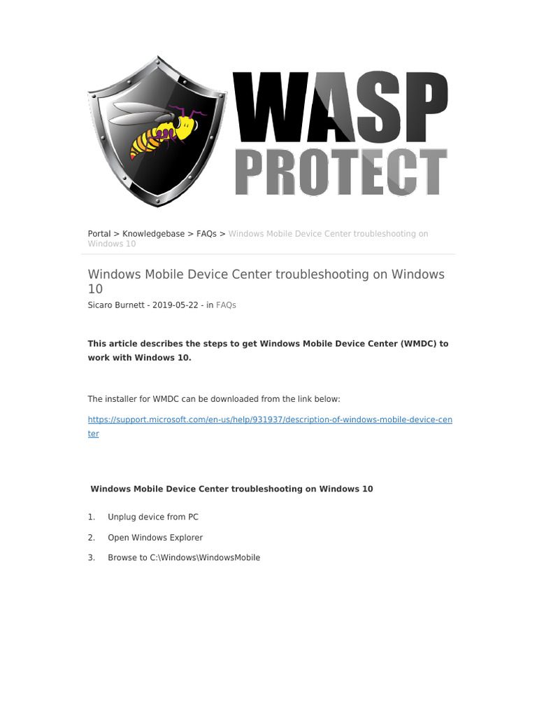 WMDC Troubleshooting for Windows 10 | PDF | Microsoft Windows | Windows 10