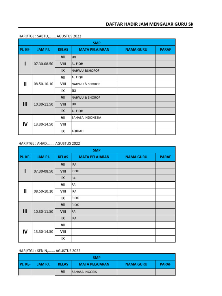 Master Absen Mengajar Guru 2022 | PDF