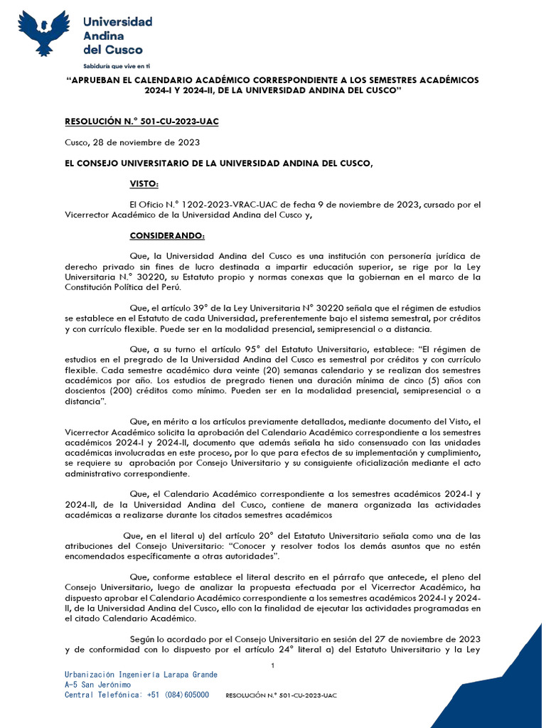 Cu-501 2023-Uac Con La Que Aprueban El Calendario Académico ...