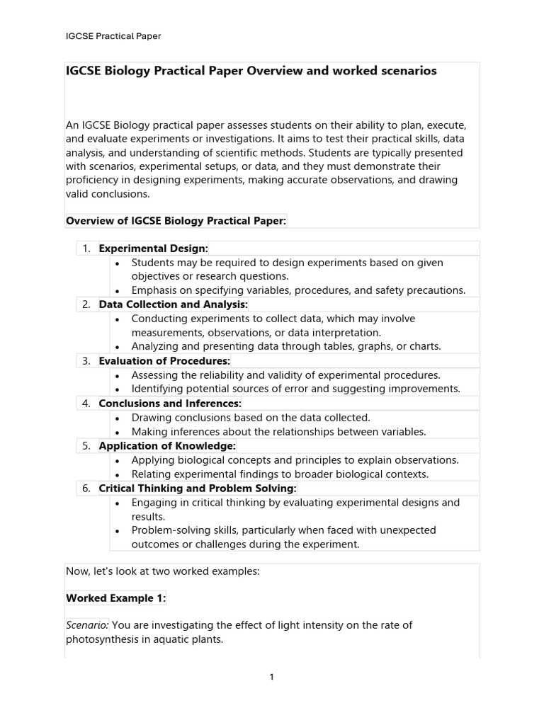 IGCSE Biology Practical Paper Guide | PDF | Experiment | Design Of ...