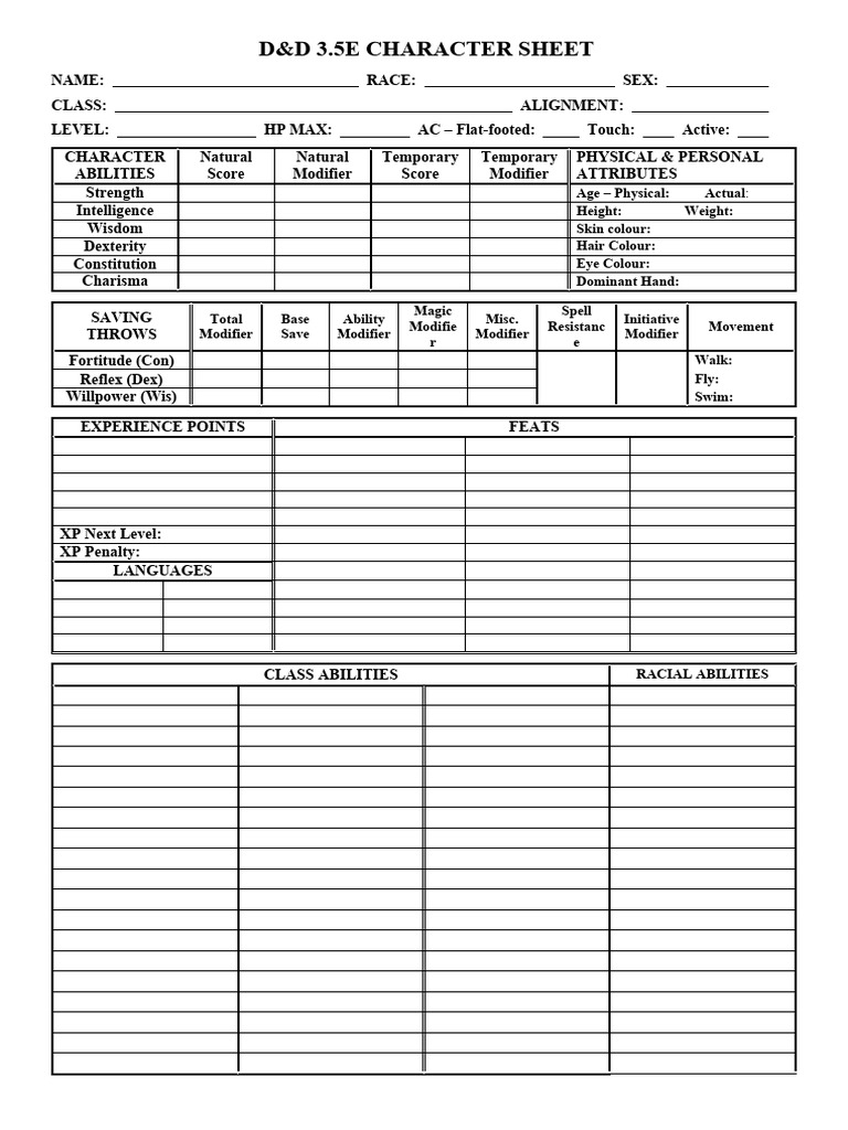 D&D 3.5E Character Sheet Template | PDF