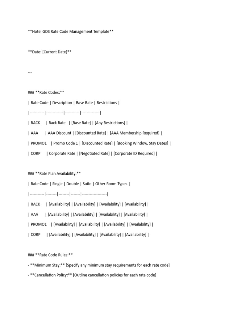 Hotel GDS Rate Code Management Template | PDF | Booking.Com | Computing