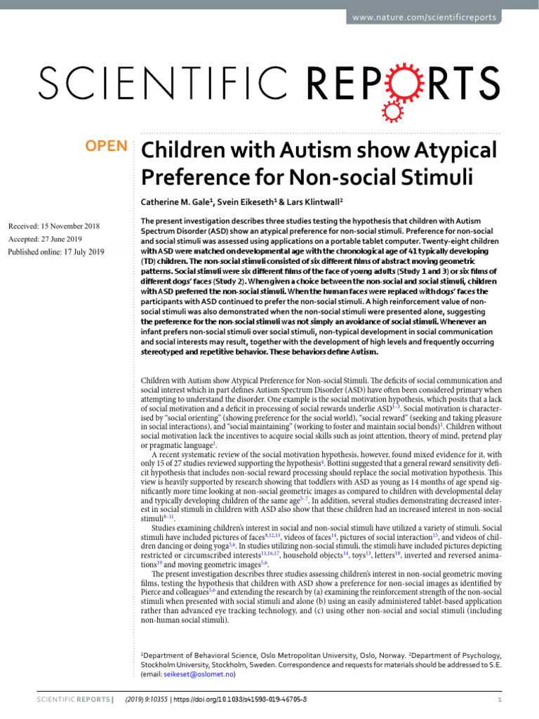 Children With Autism Show Atypical Preference For Non-Social Stimuli ...