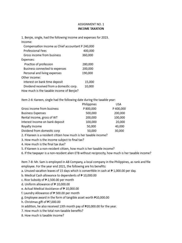 Income Taxation Assignment 1 | PDF | Income | Taxes