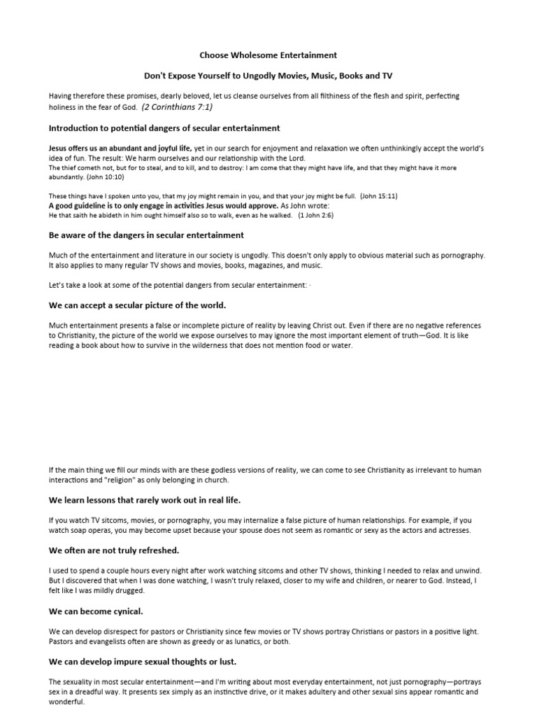Christian Youth and Worldly Entertainment | PDF | Jesus | Salvation