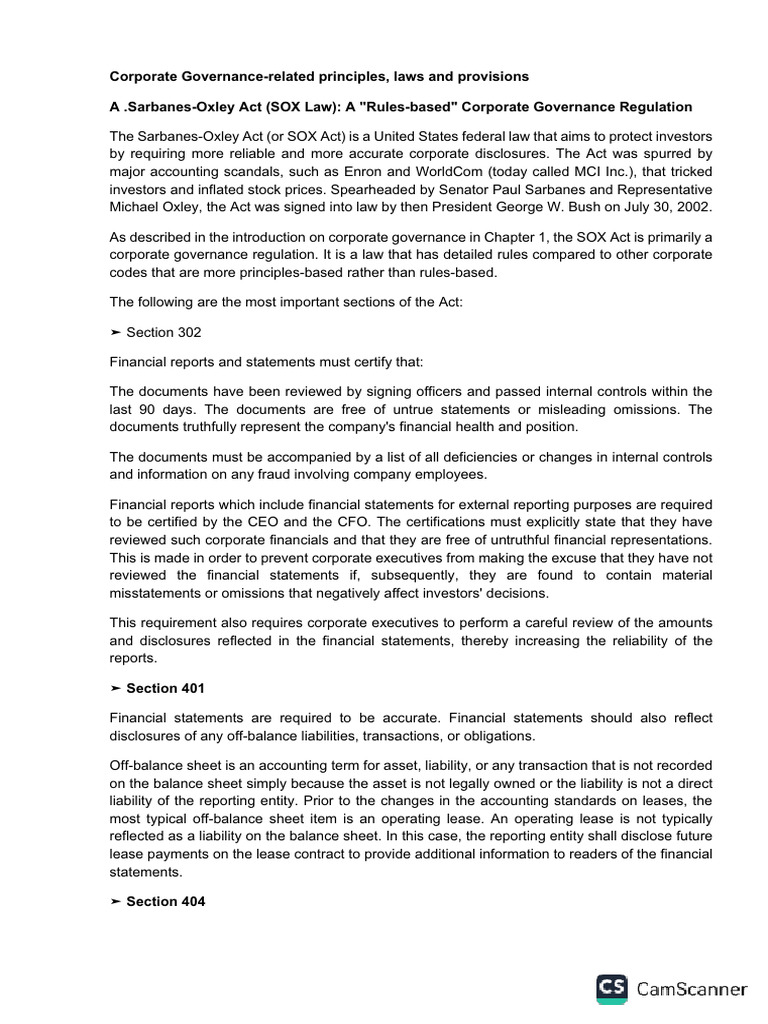 Lesson 1 Governance Additional Notes | PDF | Sarbanes–Oxley Act ...
