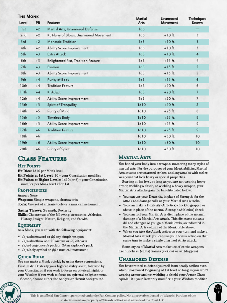 Monk Class Features and Abilities Guide | PDF