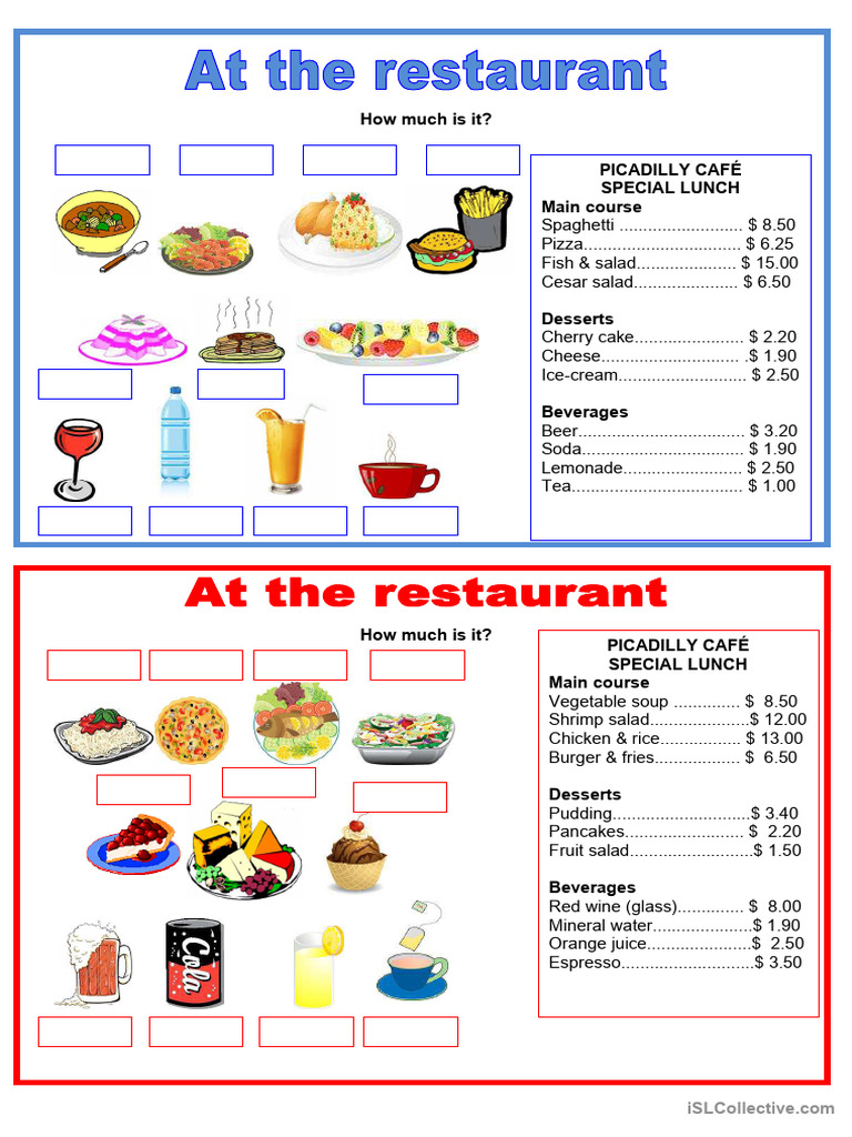 Pairwork - Food - at The Restaurant | PDF | Lunch | Nutrition