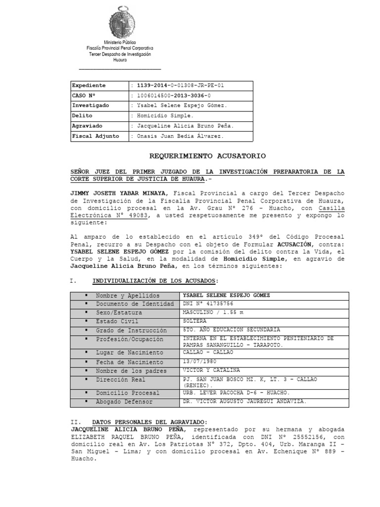 Acusacion Caso #3036-2013-Homicidio Simple | PDF | Castigos | Derecho penal