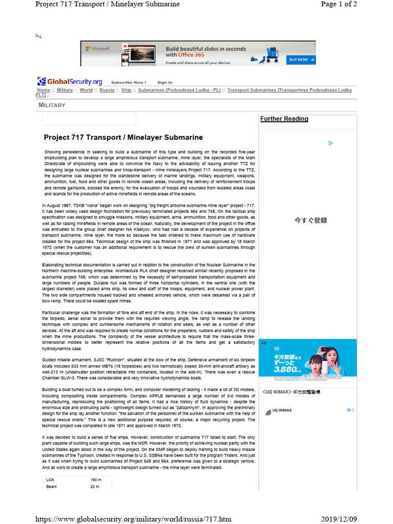 Project 717 Transport / Minelayer Submarine: Ilitary | PDF | Torpedo ...