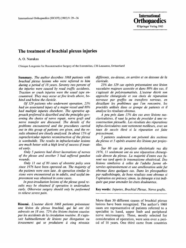 Narakas 1985 | PDF | Anatomical Terms Of Motion | Neuroanatomy