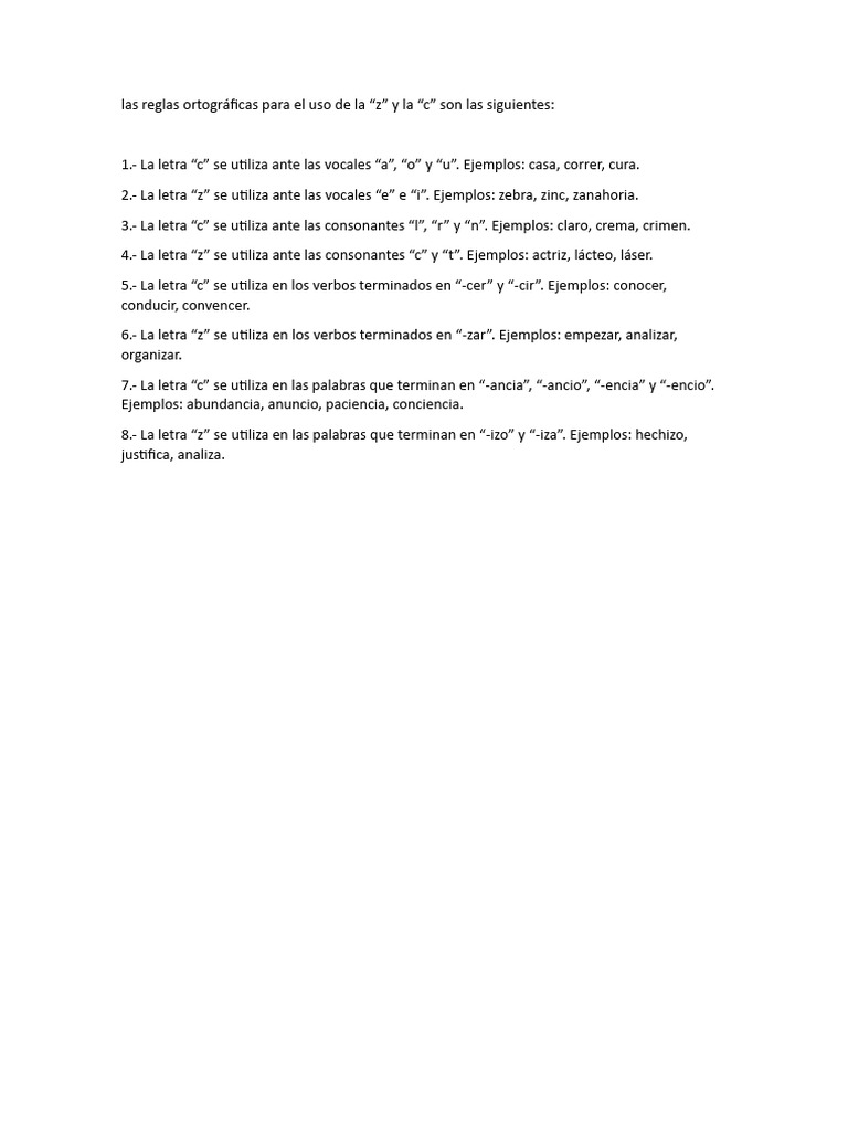 Las Reglas Ortográficas para El Uso de La Z y C | PDF