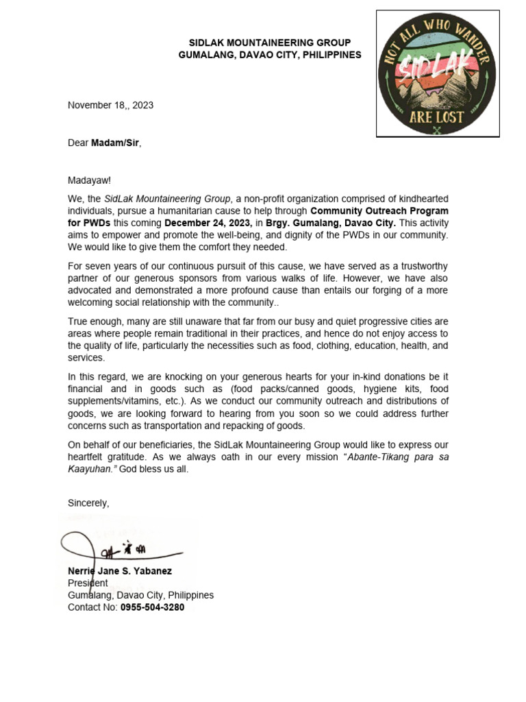 Solicitation Letter PWD Outreach Program 2023 | PDF