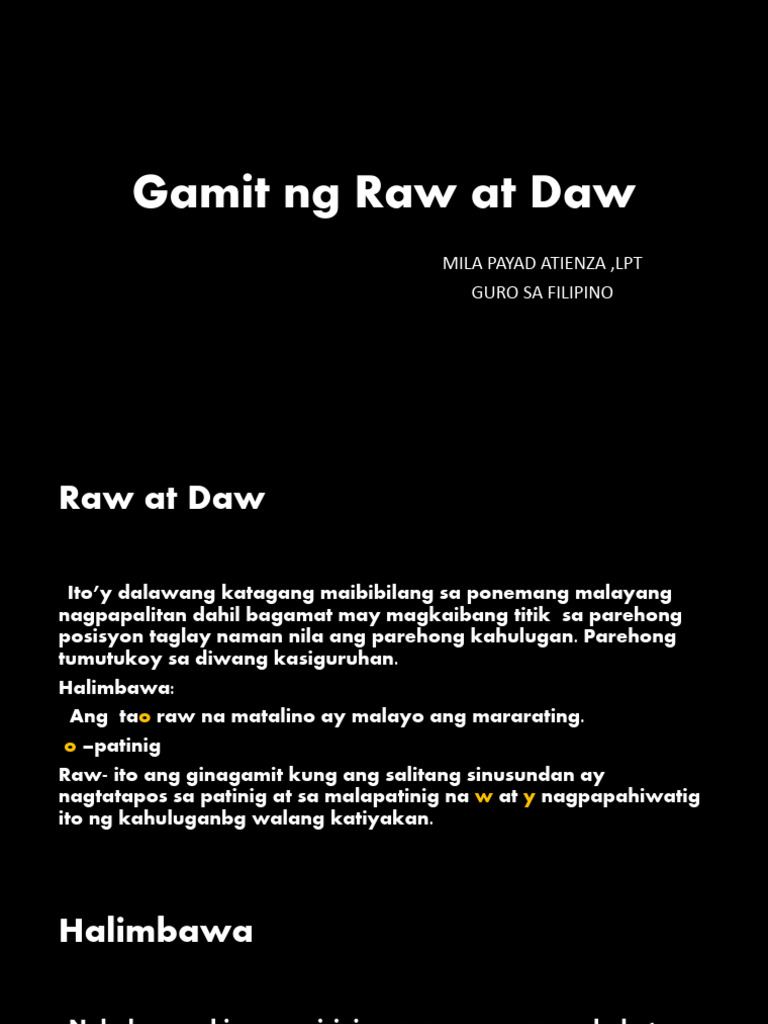 Gamit NG Raw at Daw | PDF