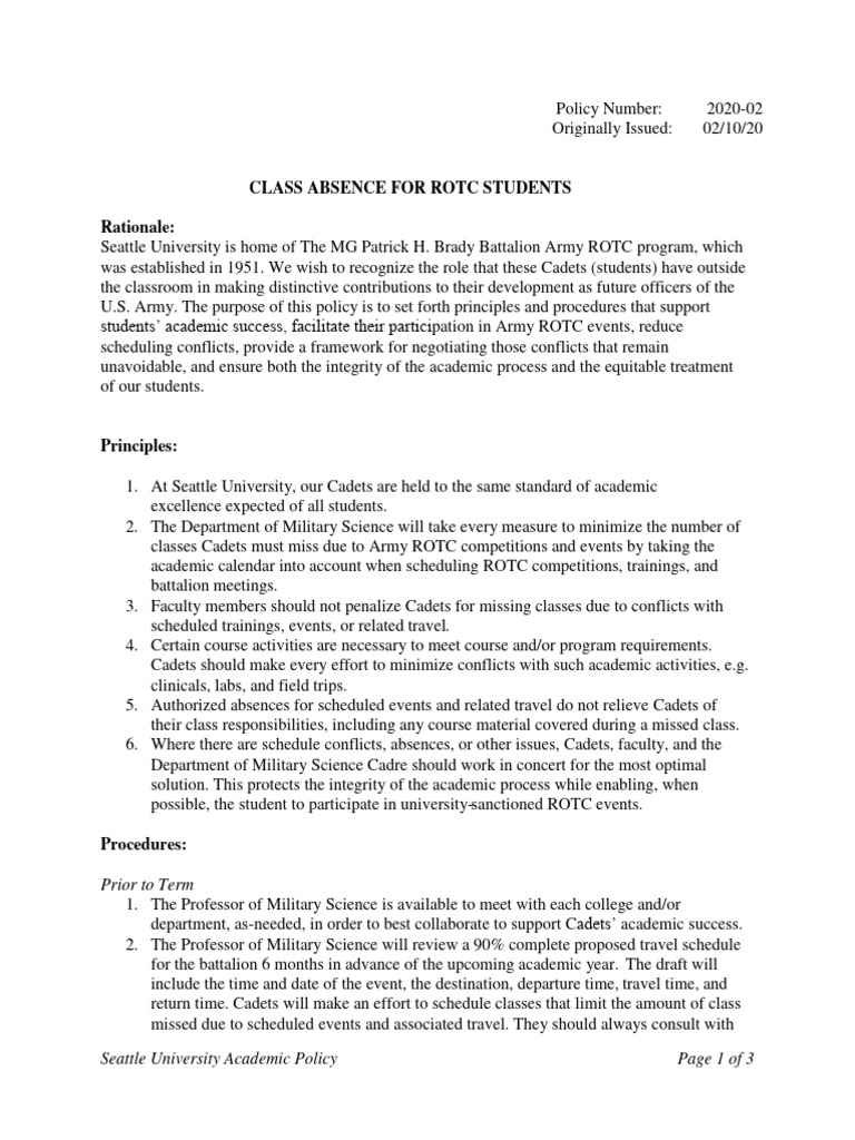 Class Absence For ROTC Students 2020 02 | PDF