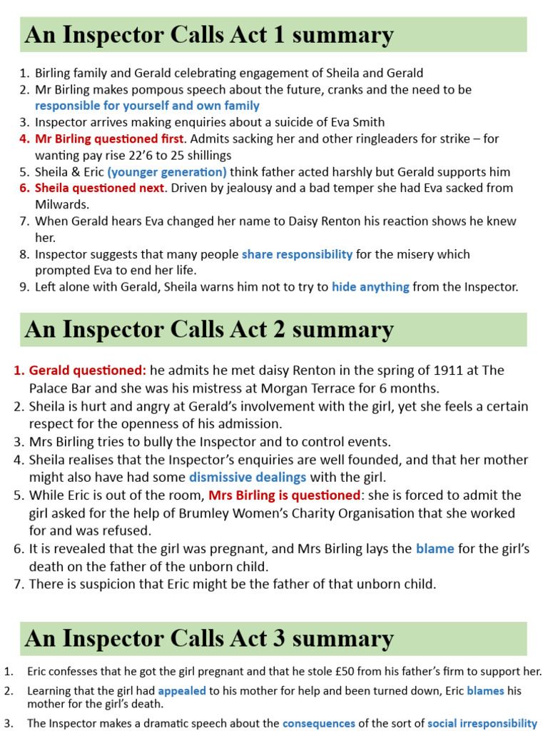 An Inspector Calls Plot Characters Places and Quotations | PDF