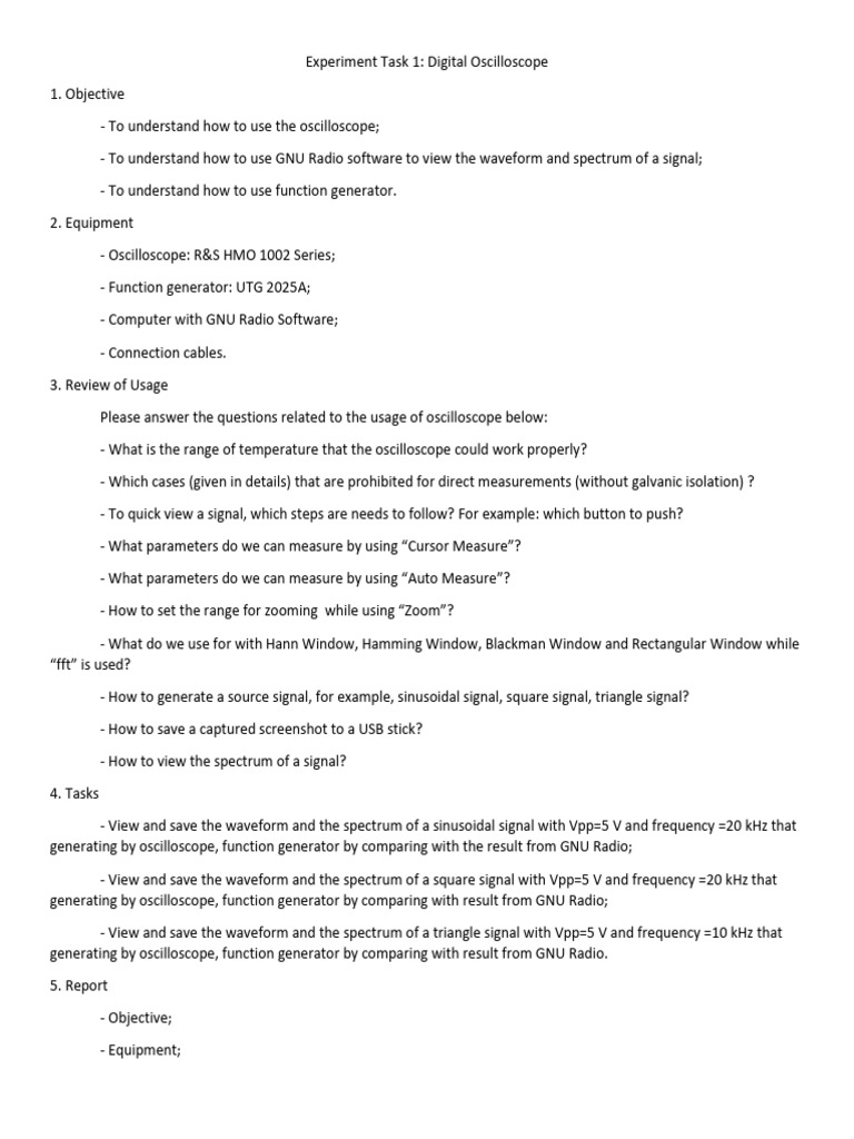 Experiment Task 1 Digital Oscilloscope 2024 | PDF