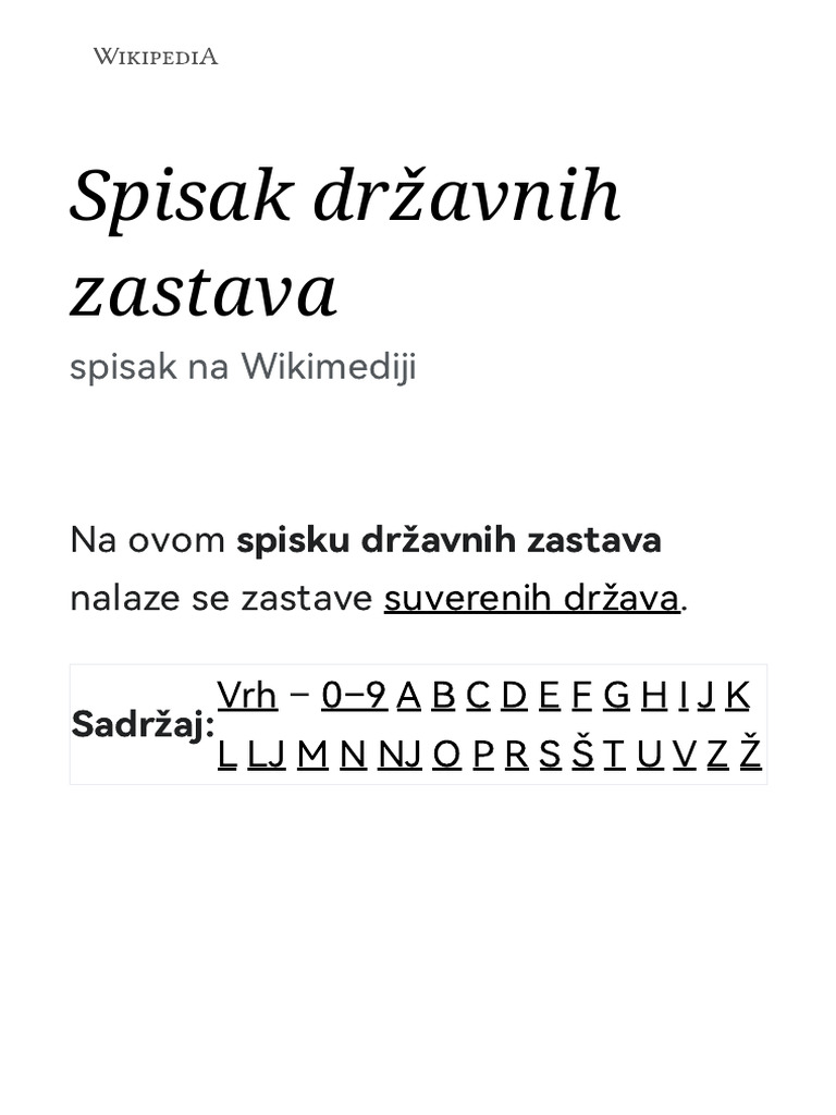 Spisak Državnih Zastava - Wikipedia | PDF