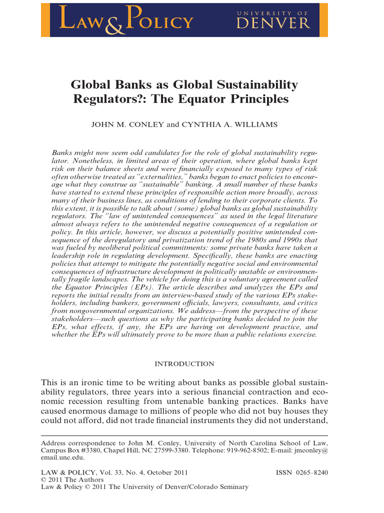 Law Policy - 2011 - CONLEY - Global Banks As Global Sustainability ...